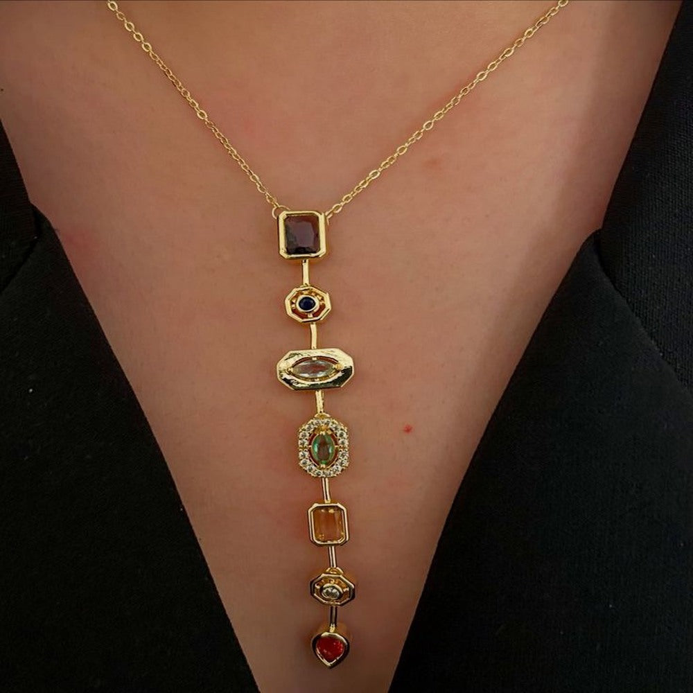 Renkli Taşlı Y Kolye – İrva Collection